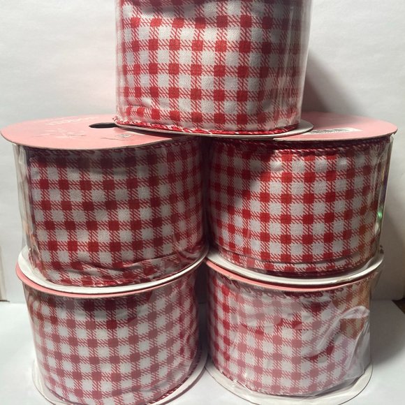 Nicole Industries | Office | 5 Rolls Red Checkered Ribbon Picnic Wired ...